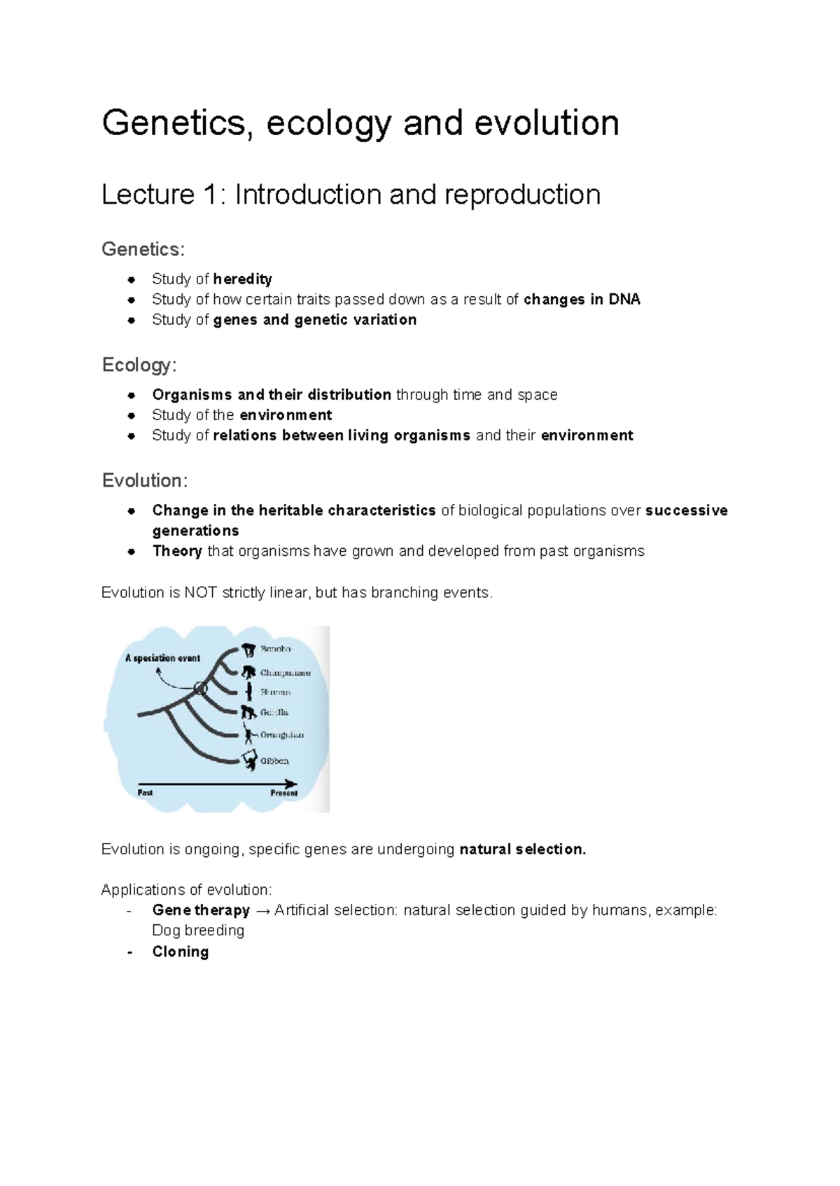 Genetics, Ecology, and Evolution Lecture 1: Intro to Reproduction and ...