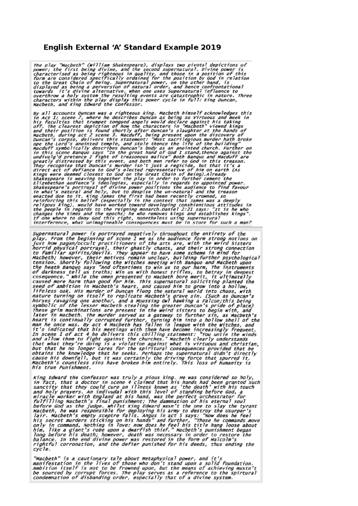English External Standard Example: Divine vs. Supernatural in Macbeth ...