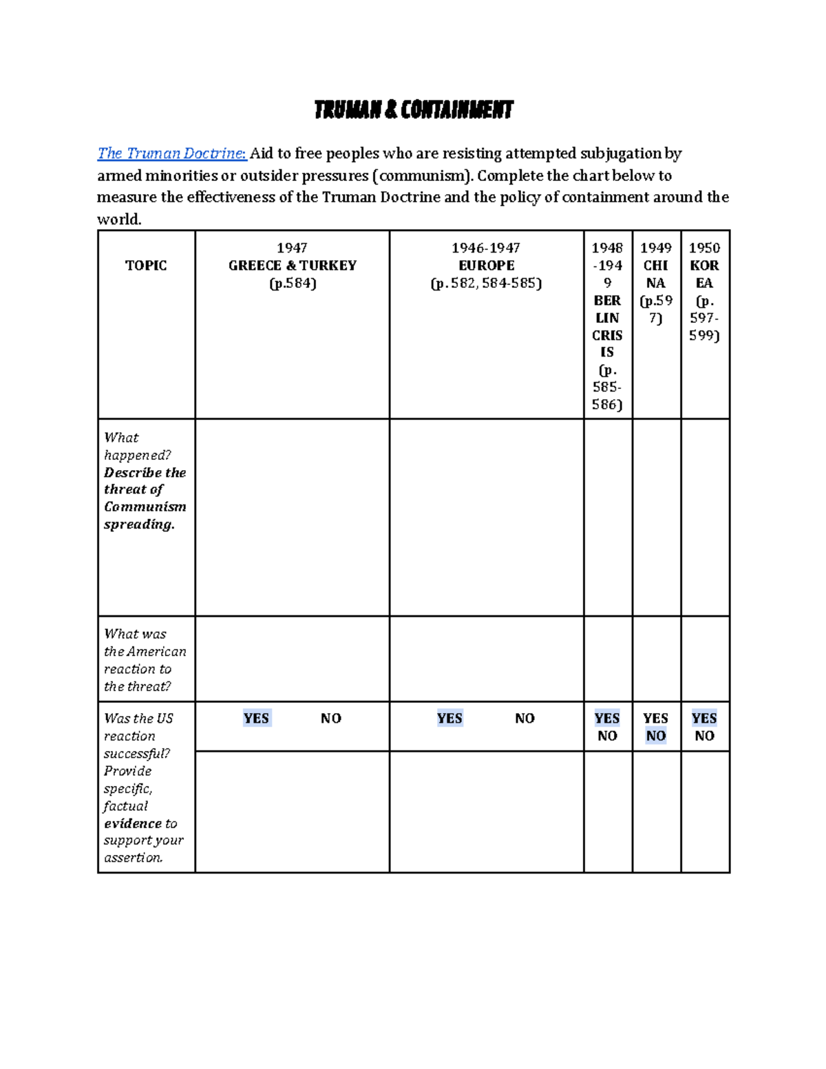 Truman Doctrine & Containment: In-Class Work Analysis - Studocu