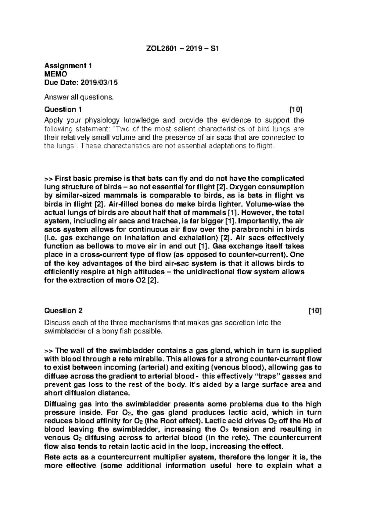 Assignment 1 - MEMO - previous material - ZOL2601 – 2019 – S 1 ...