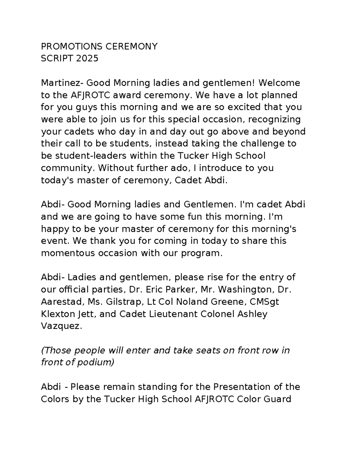 AFJROTC Promotions Ceremony Script 2025 - Studocu