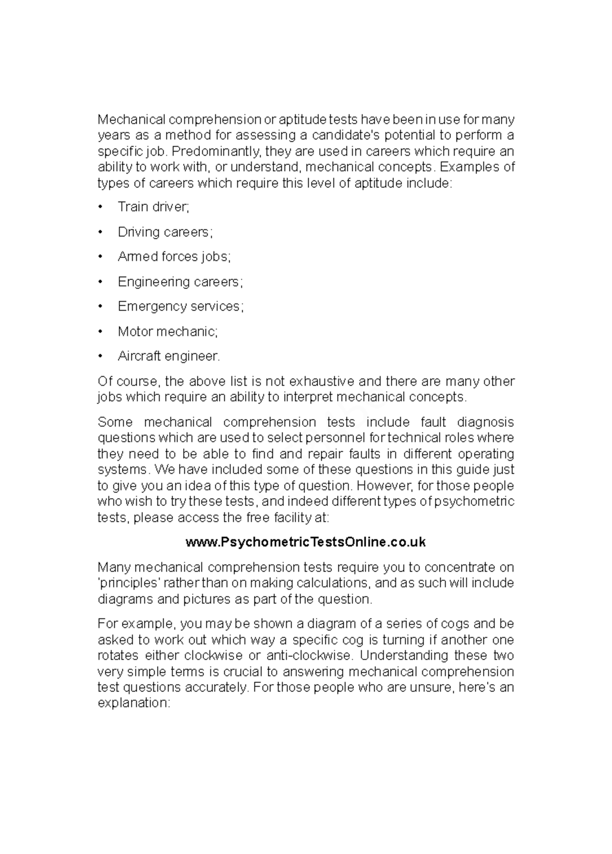 14 MECHANICAL COMPREHENSION TESTS: A Guide to Aptitude Assessment - Studocu