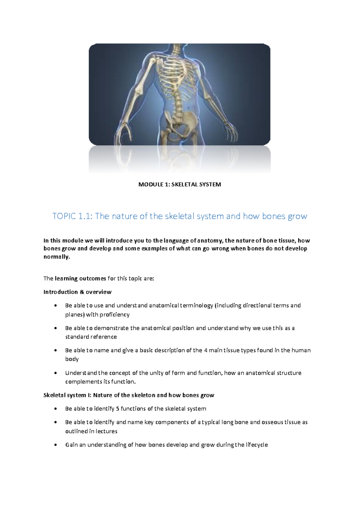 Module 1 Skeletal System - MODULE 1: SKELETAL SYSTEM TOPIC 1: The ...