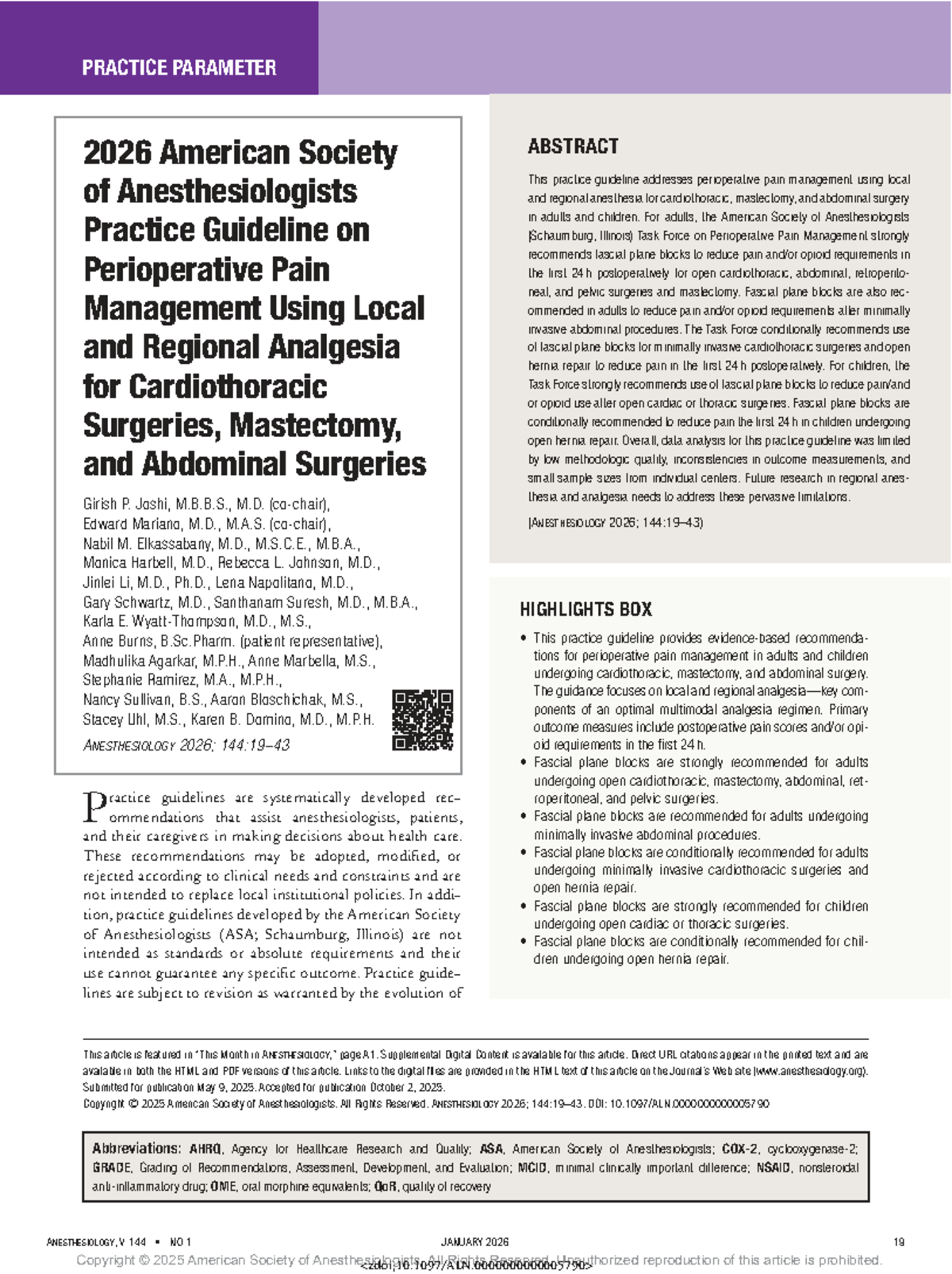 2026 ASA Practice Guidelines on Perioperative Pain Management - Studocu