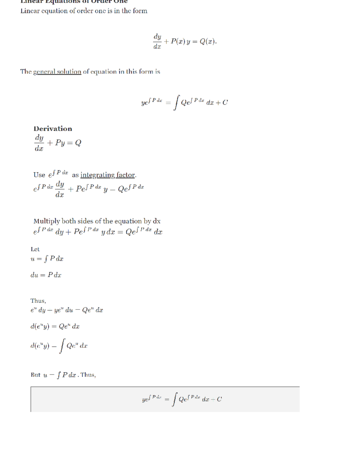 Linear ODE - sadsd - Linear Equations or order Linear equation of order one is in the form dx ...