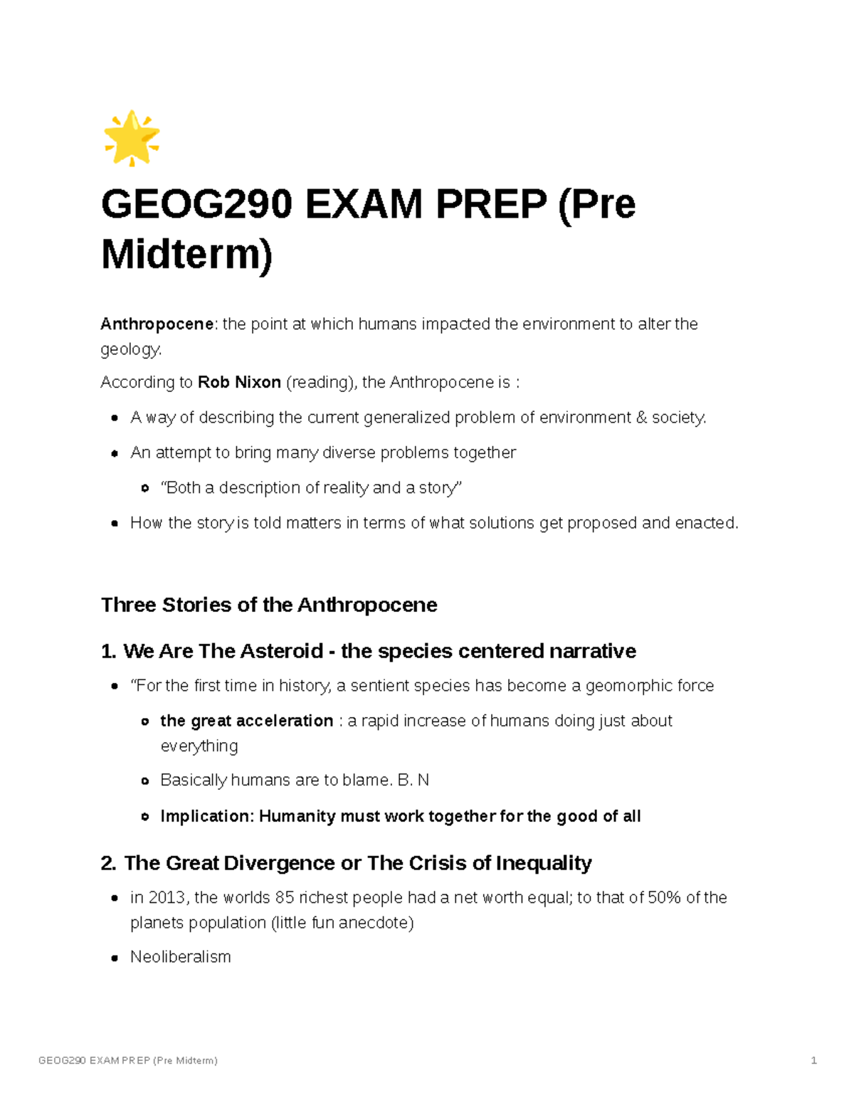 GEOG290 Midterm Exam Prep: Key Insights on the Anthropocene - Studocu
