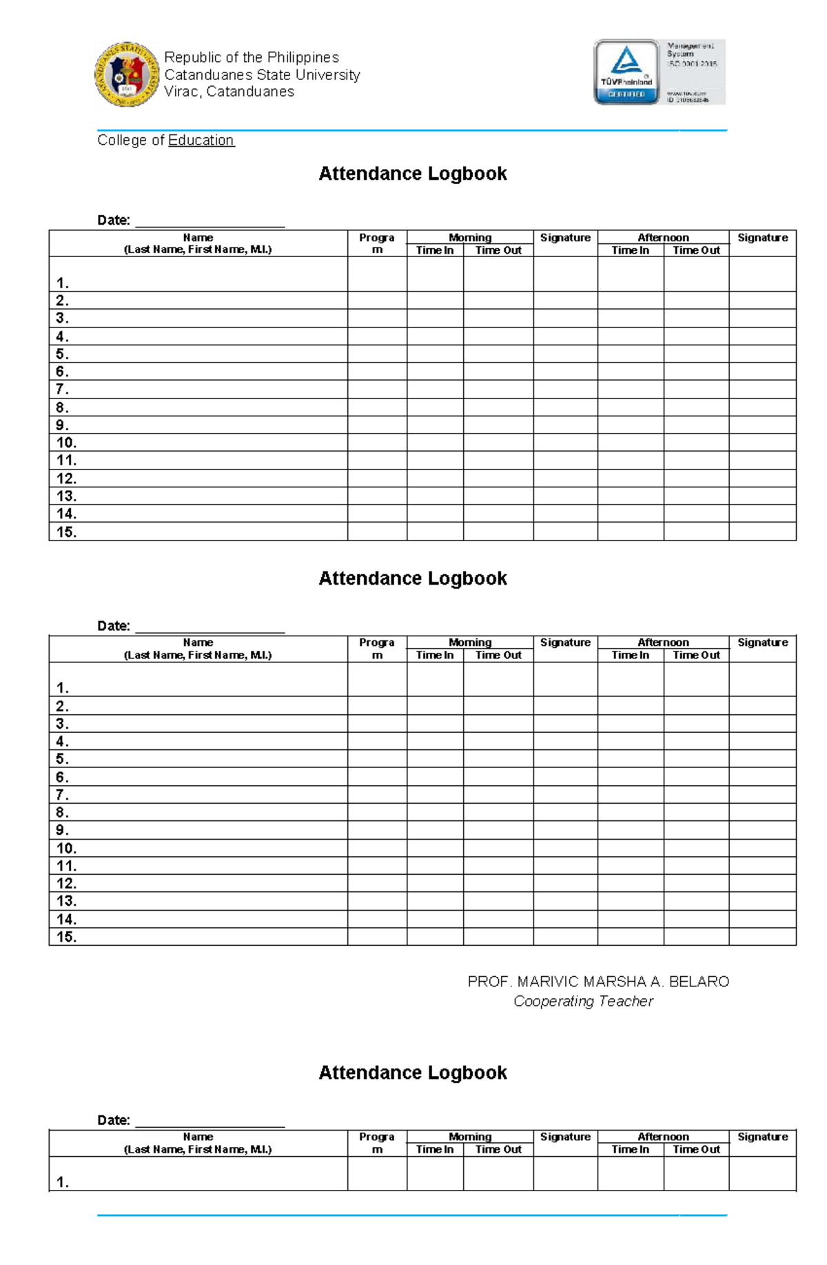 Attendance Logbook for FS Students - Catanduanes State University - Studocu
