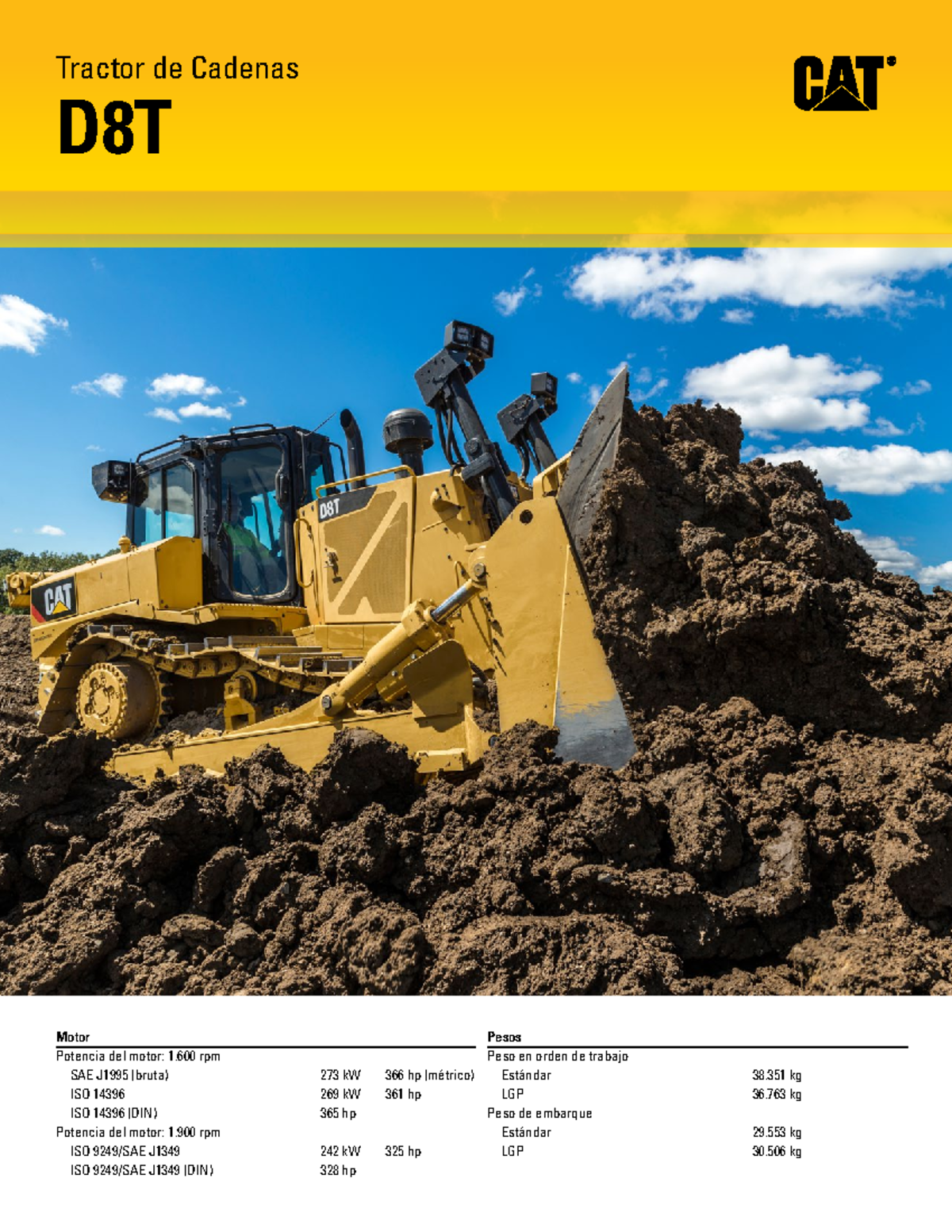 Ficha Técnica del Tractor D8T 325HP: Potencia y Tecnología Cat Connect - Studocu