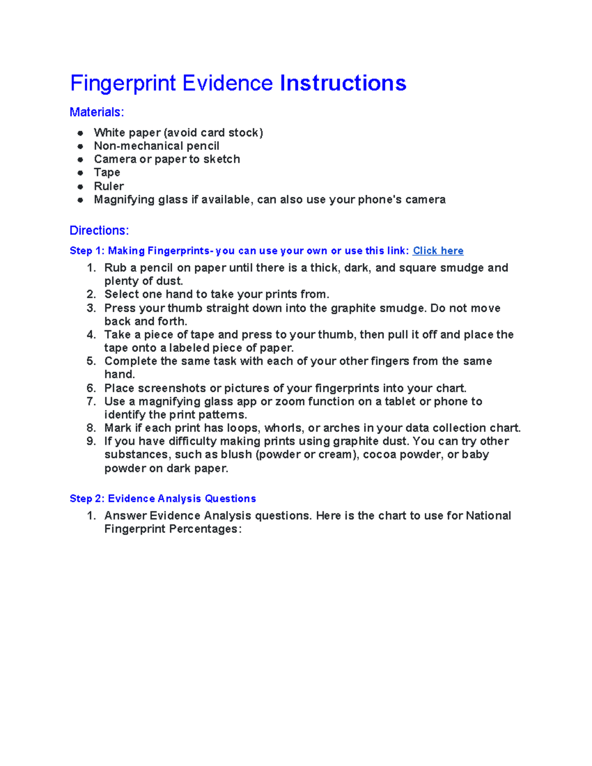 FS 4.04 Fingerprint Evidence Worksheet & Instructions for Analysis ...