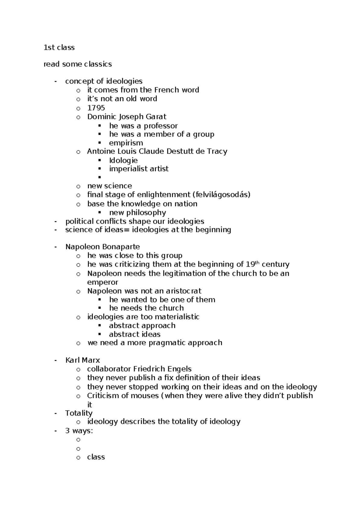 History of Ideologies - Lecture Notes (1st Class) - Studocu
