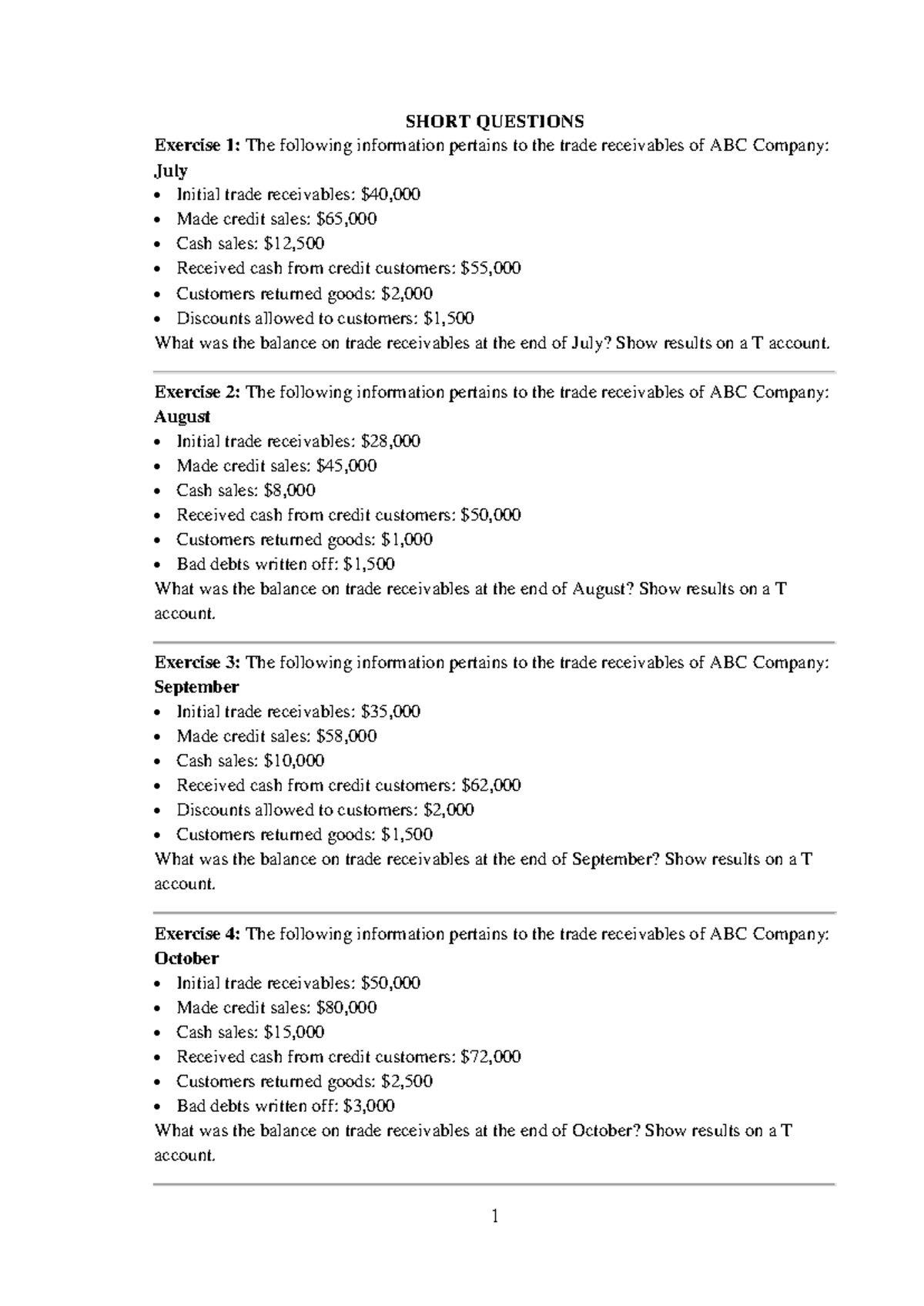 Practice POA: Short Questions on Trade Receivables and Payables - Studocu
