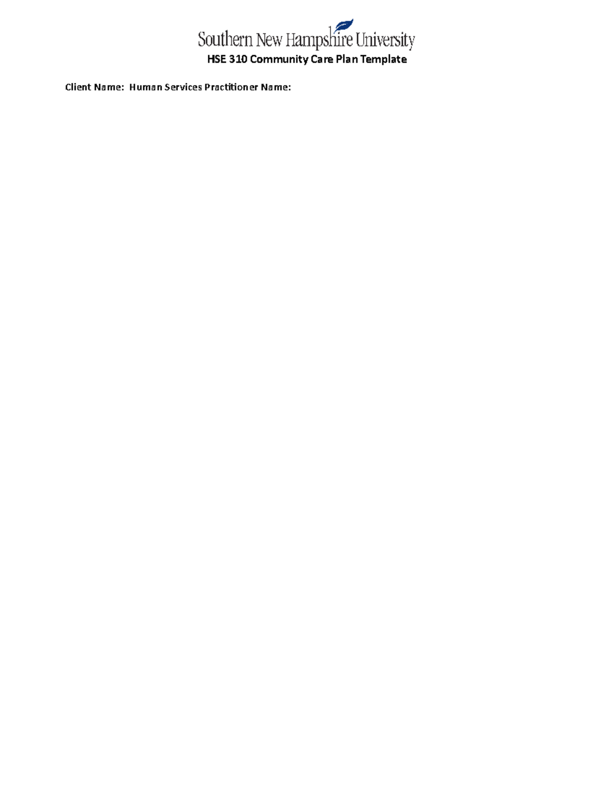 HSE 310 Community Care Plan Template: Strategies & Resources Guide ...