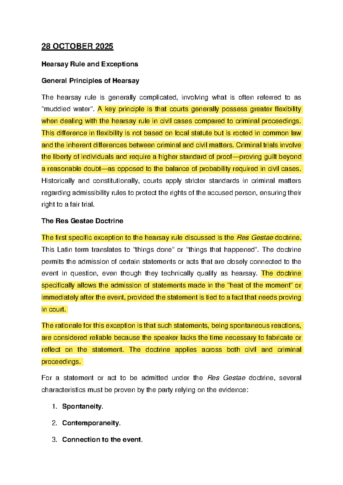 Evidence Notes: Hearsay Rule & Exceptions (28 OCT 2025) - Studocu