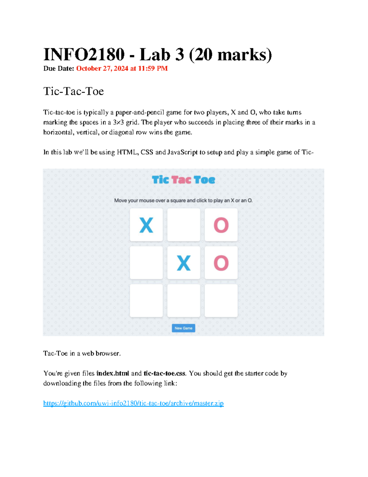 INFO2180 - Lab 3: Developing a Web-Based Tic-Tac-Toe Game - Studocu