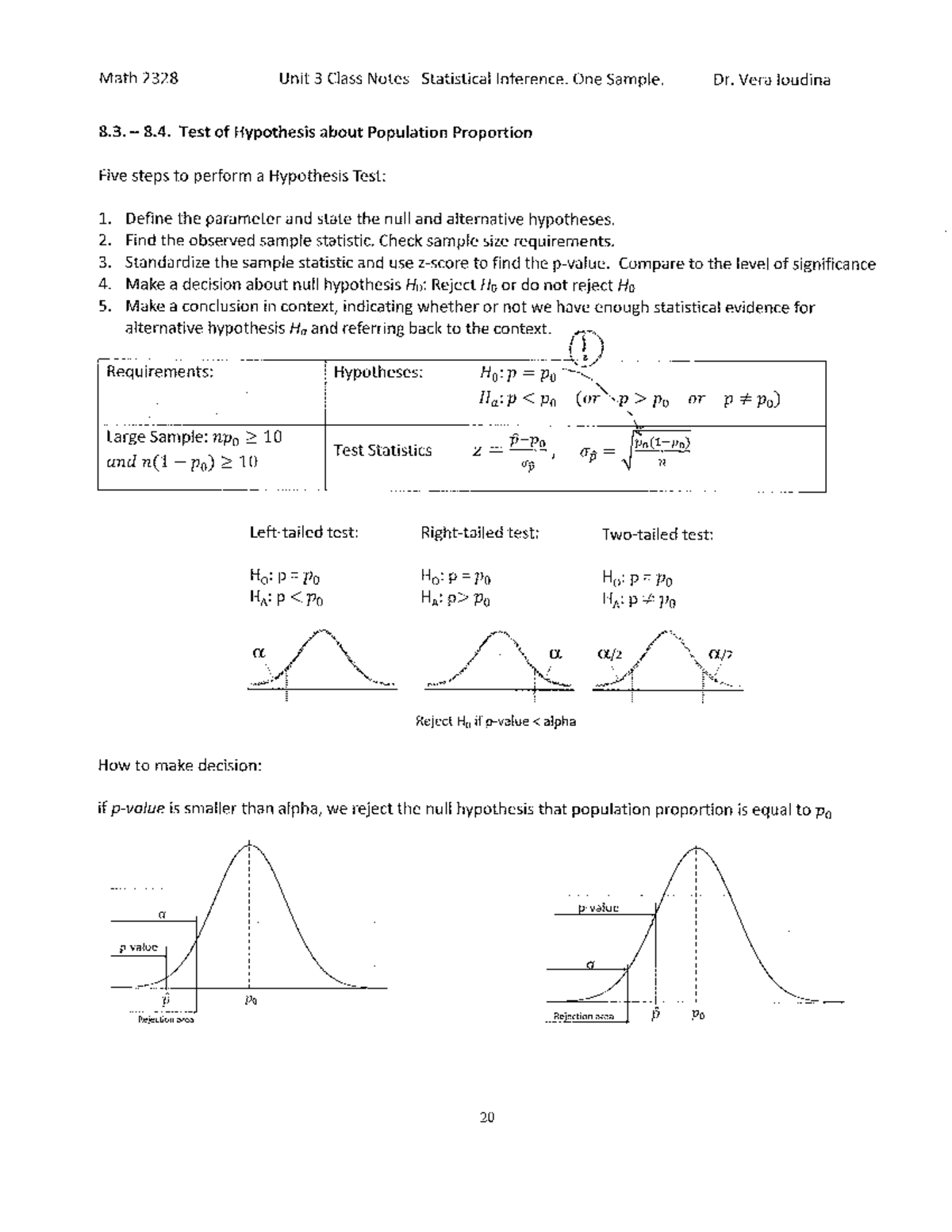 Math 2328 Unit 3 Class Notes: Statistical Inference & Hypothesis ...