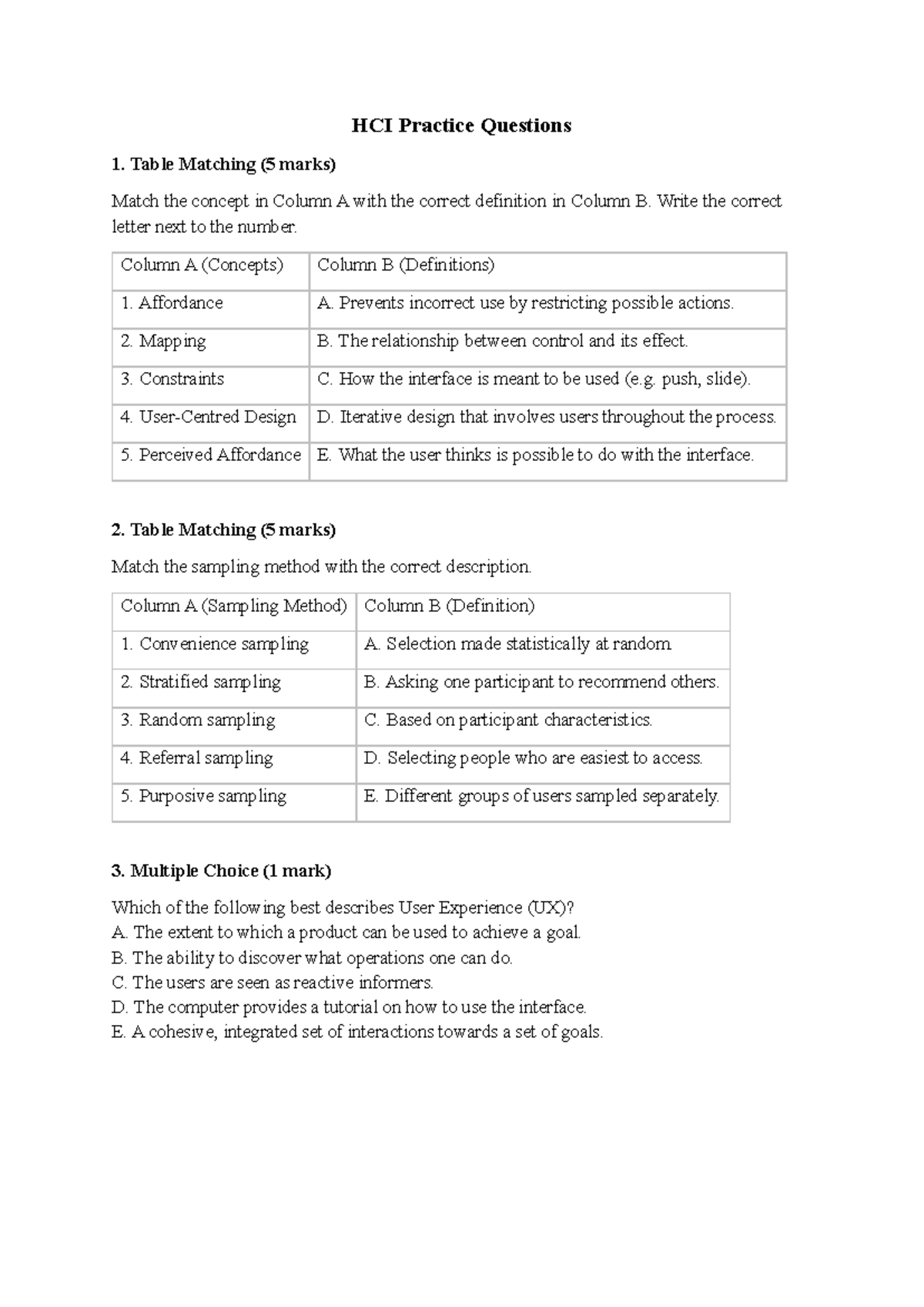 HCI 101: Practice Questions and Answers for Exam Preparation - Studocu