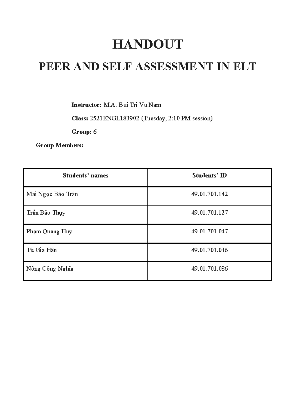 Peer and Self Assessment in ELT: Insights and Strategies ...