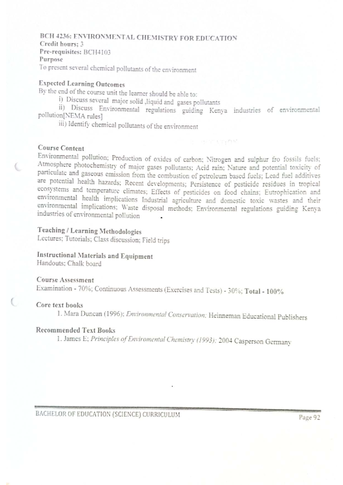 BCH 4236: Environmental Chemistry for Education - Course Overview - Studocu