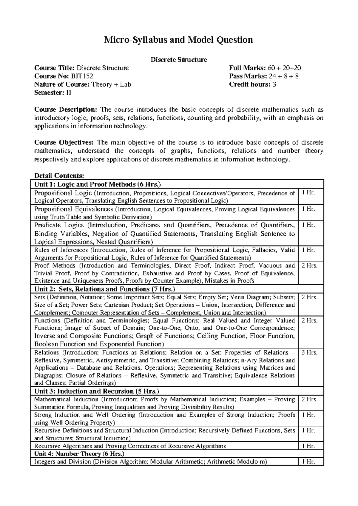 Discrete Structure BIT152: Comprehensive Study Guide - Studocu