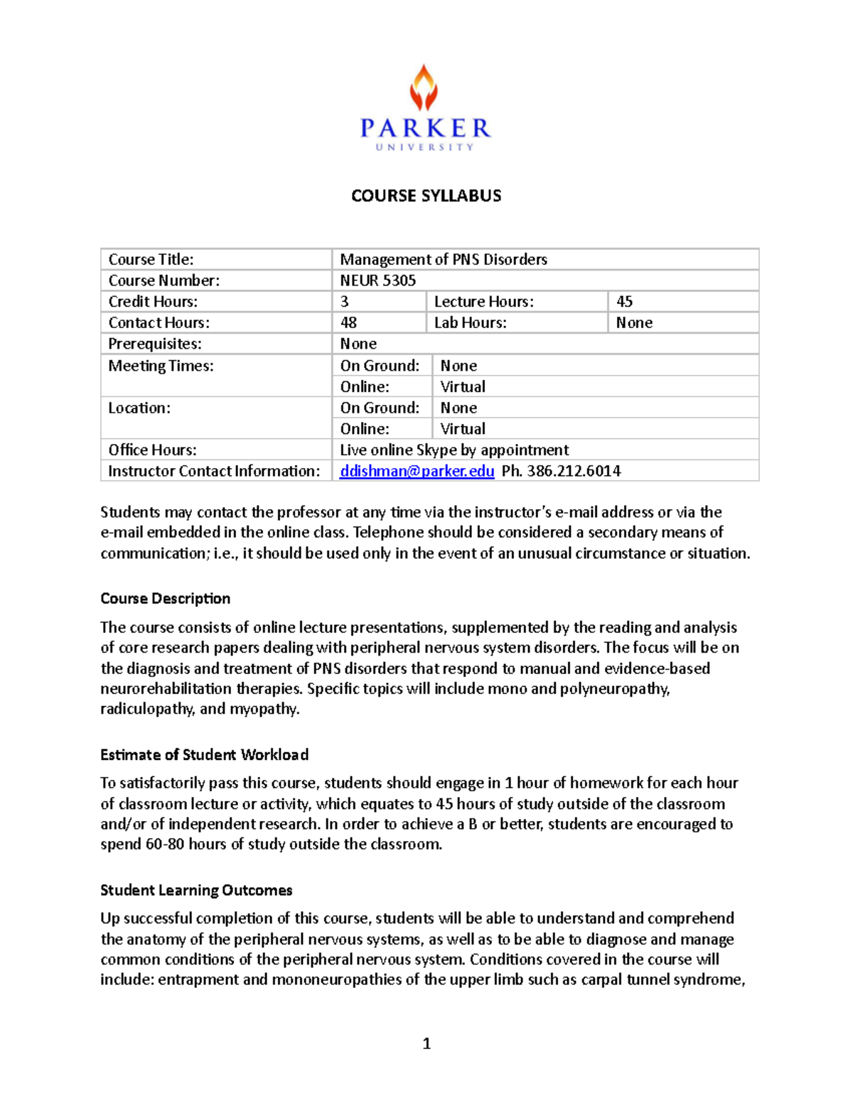 NEUR 5305 Syllabus: Management of PNS Disorders Overview - Studocu