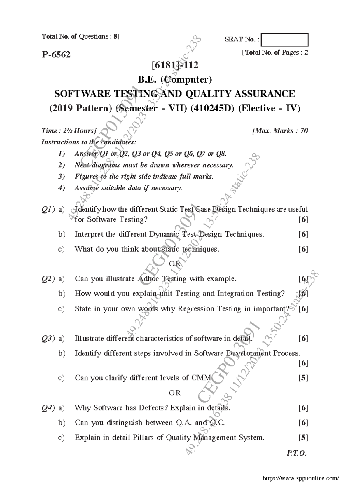 STQA NOV 23 - gdfhgf - Q1) a) Identify how the different Static Test ...