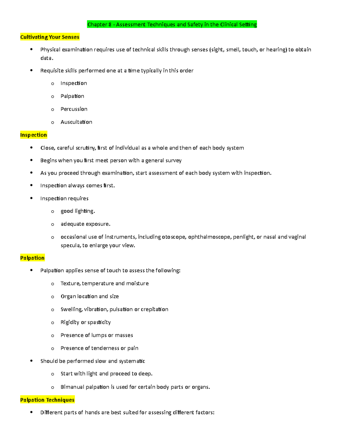 RN 102 - Chapter 8: Assessment Techniques and Safety in Clinical Care ...