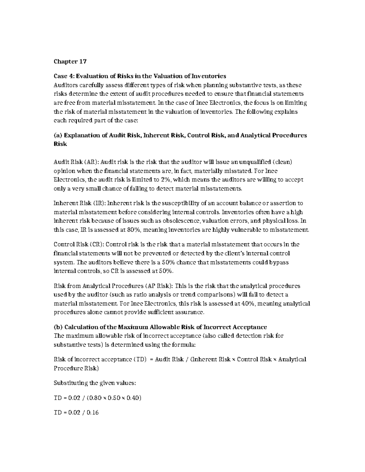 Chap 17-18 Case Studies: Audit Risks & Working Papers Evaluation - Studocu