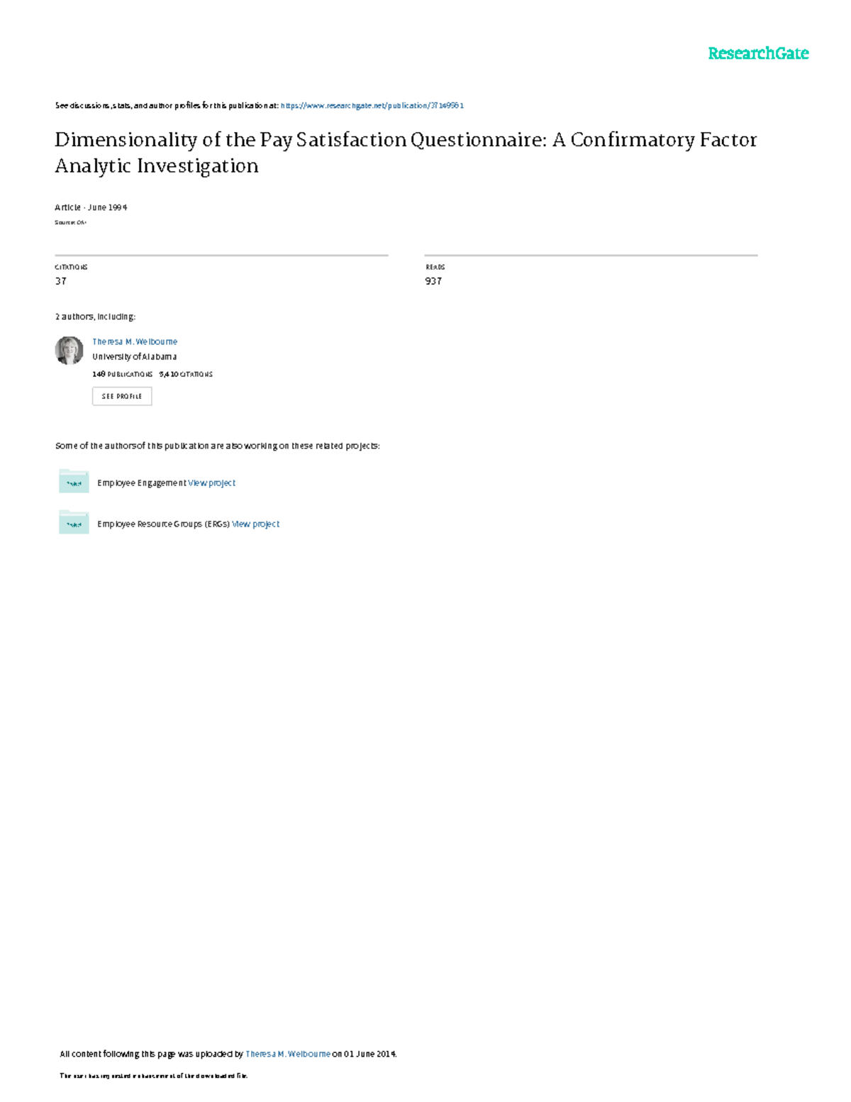 Questionnaire (MV) Pay Satisfaction - See discussions, stats, and ...
