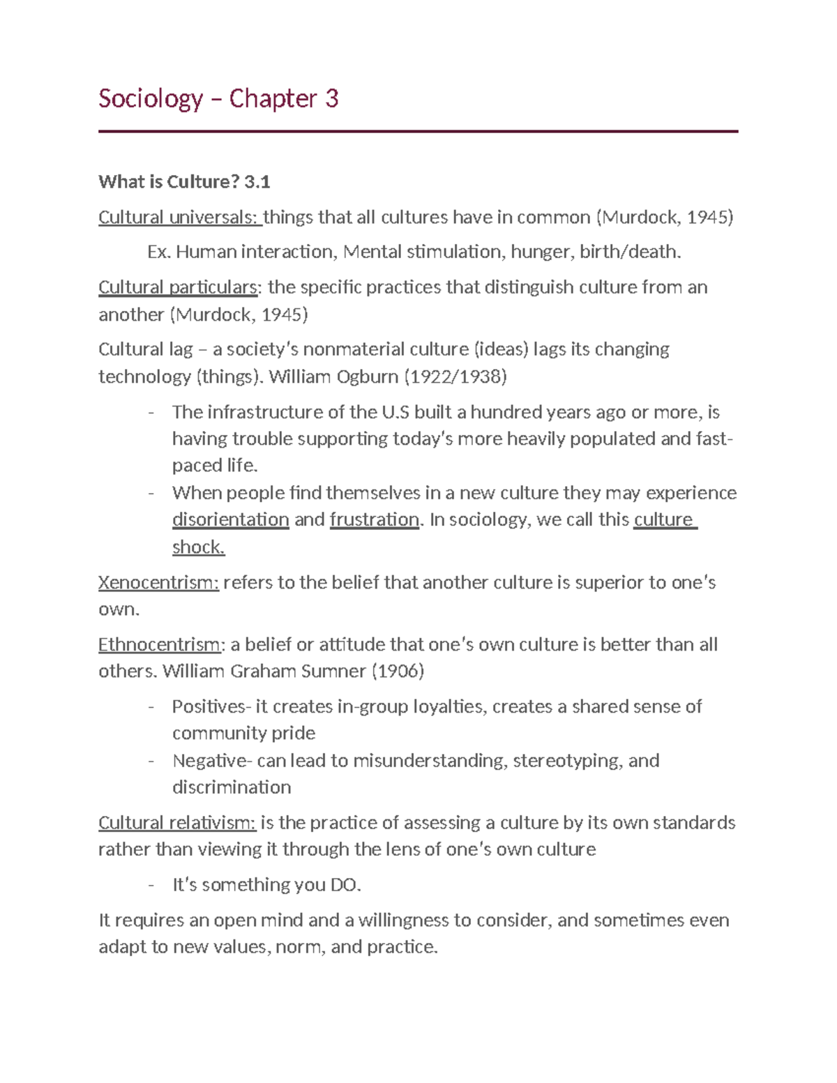 Sociology Chapter 3 Notes: Understanding Culture and Its Dynamics - Studocu