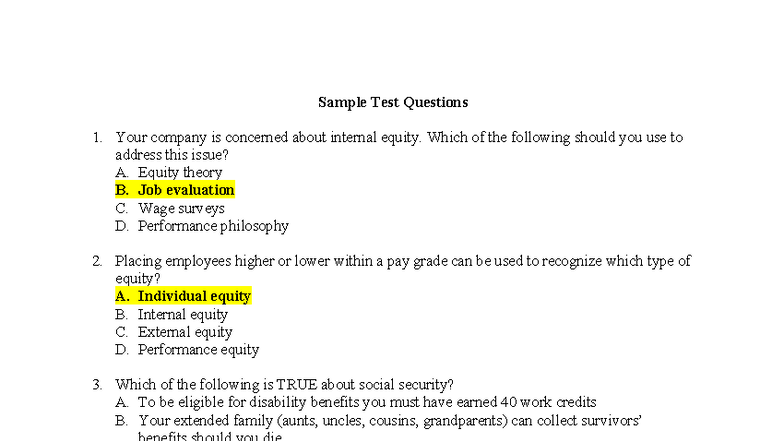 HRM 101: Sample Exam 3 Questions and Answers - Studocu
