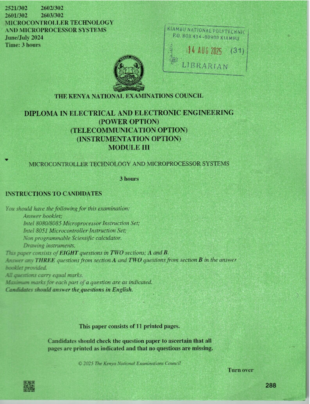 Microcontroller Technology & Microprocessor Systems Exam KIAMBU 2025 ...