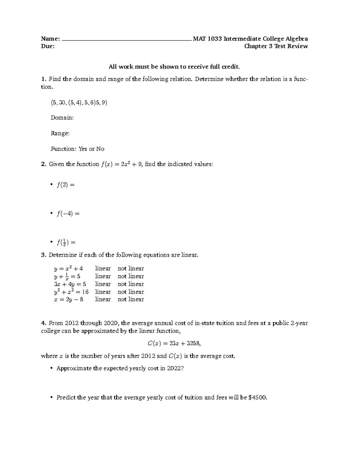 MAT 1033 Chapter 3 Test Review Guide - Studocu