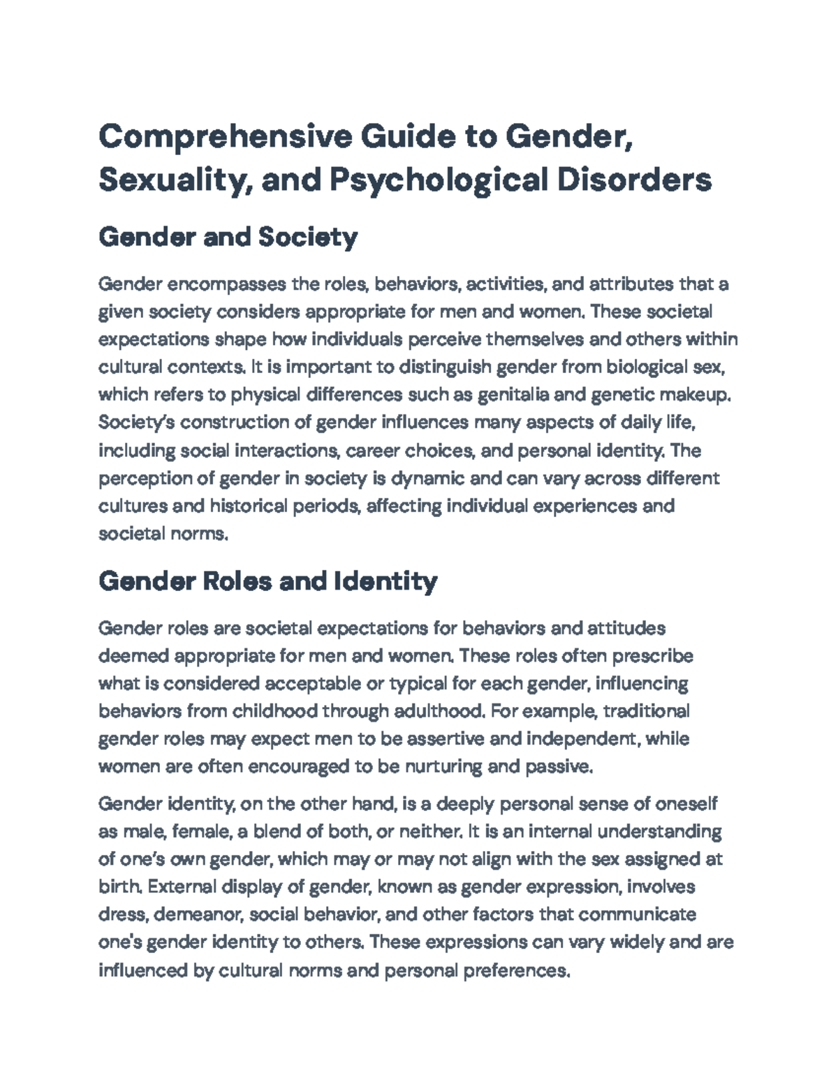 Comprehensive Overview of Gender, Sexuality, and Psychological ...