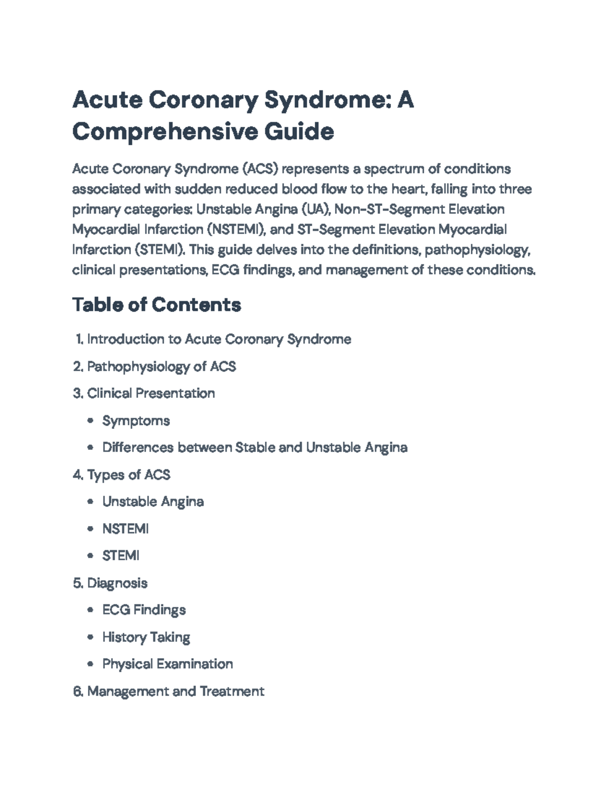 ACS Overview: Types, Diagnosis, and Management in Acute Coronary ...
