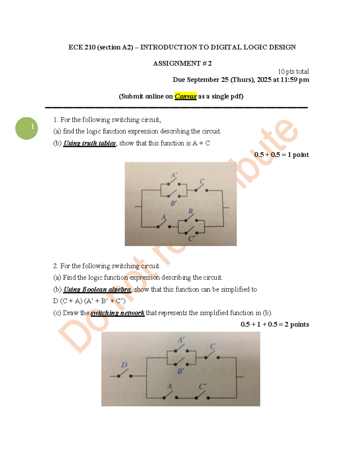 ECE 210 A2: Digital Logic Design Assignment 2 Guidelines - Studocu