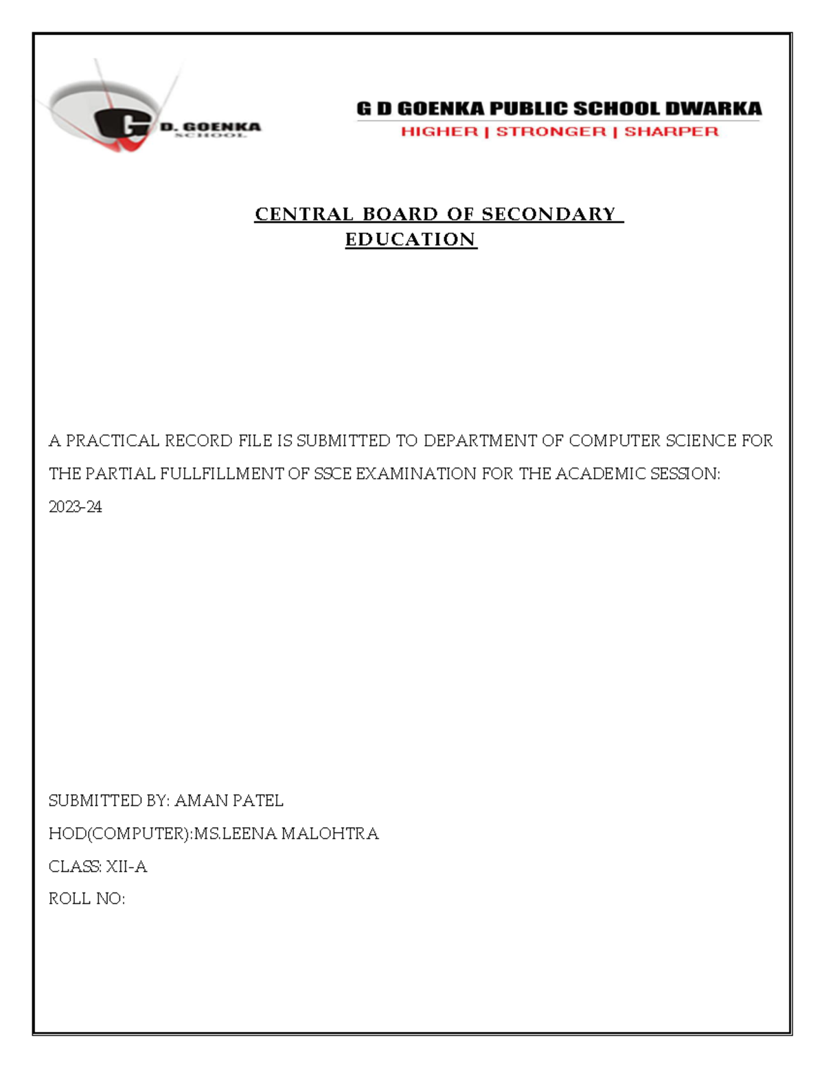 XII CS Practical File - Python Programming and MySQL Queries - Studocu