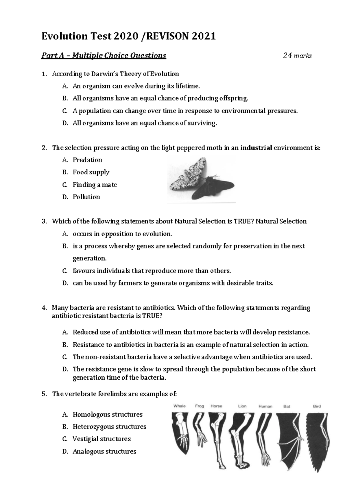 Evolution Practice Test 7: Multiple Choice Questions (2020-2021) - Studocu