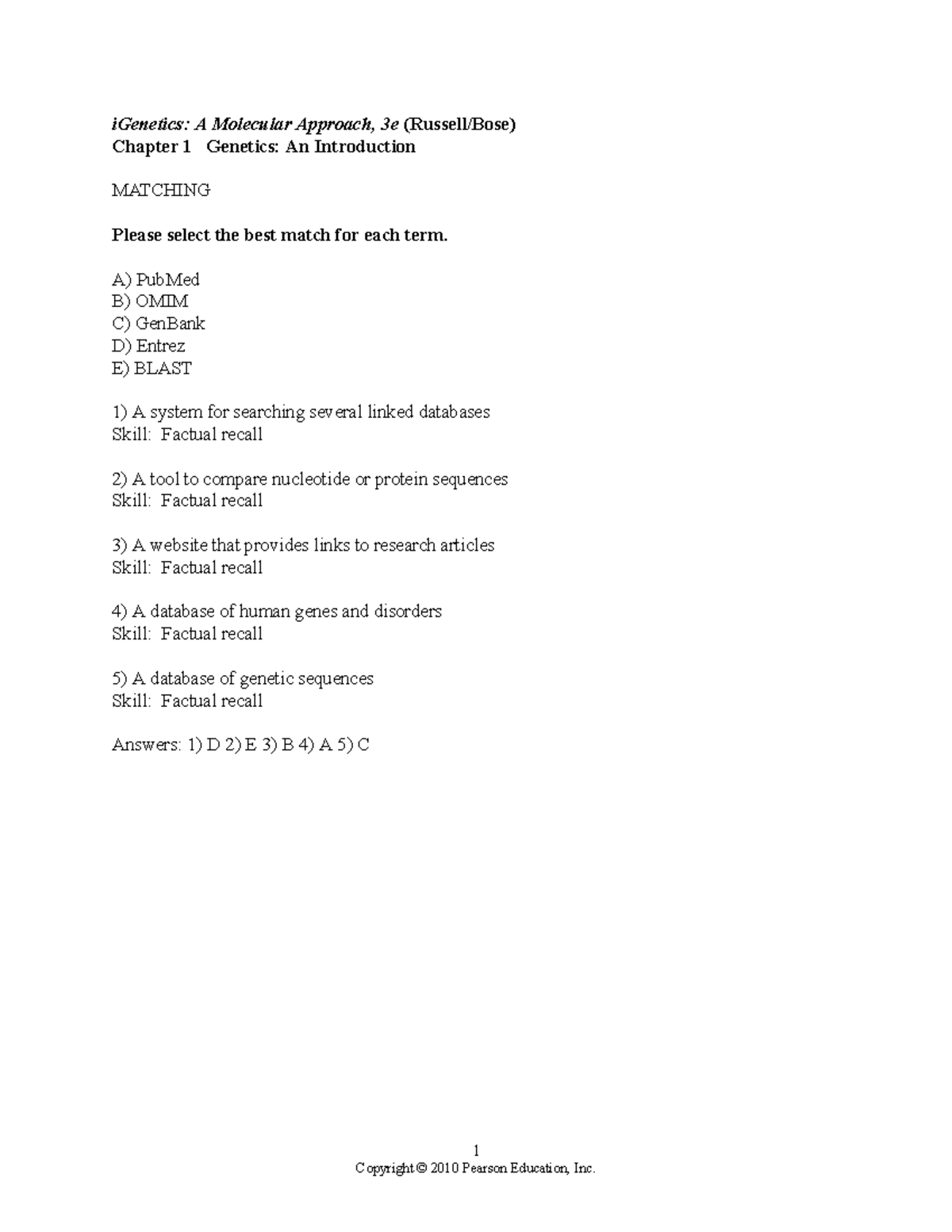 Chap01 - Practice tests for Genetics portion of biology - iGenetics: A ...