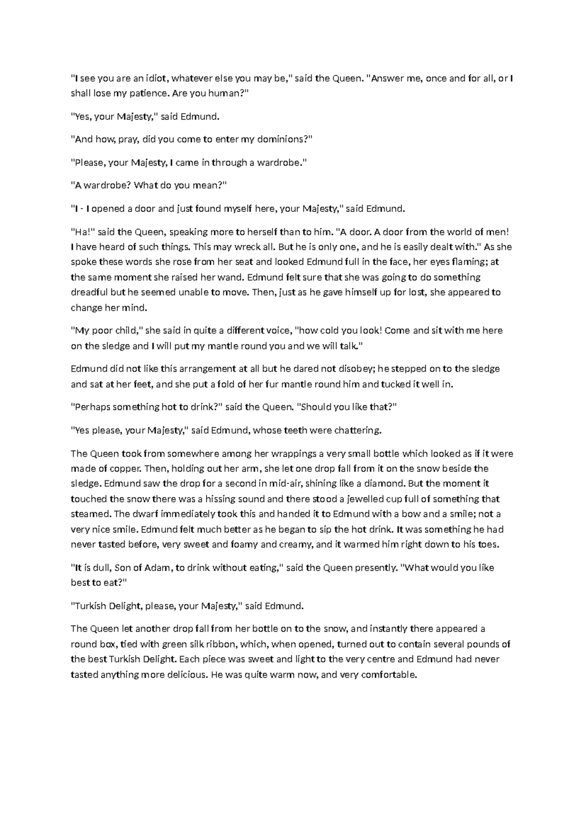 LWW Chapter Analysis: The Queen and Edmund's Encounter - Studocu