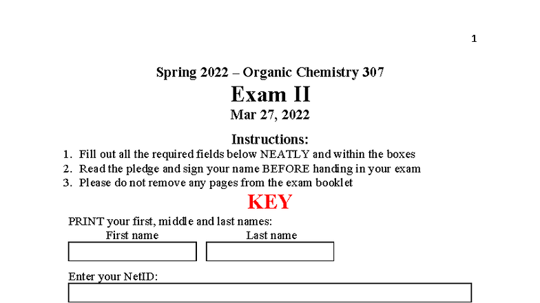 Spring 2022 CHM 307 Organic Chemistry Exam II Key - Studocu