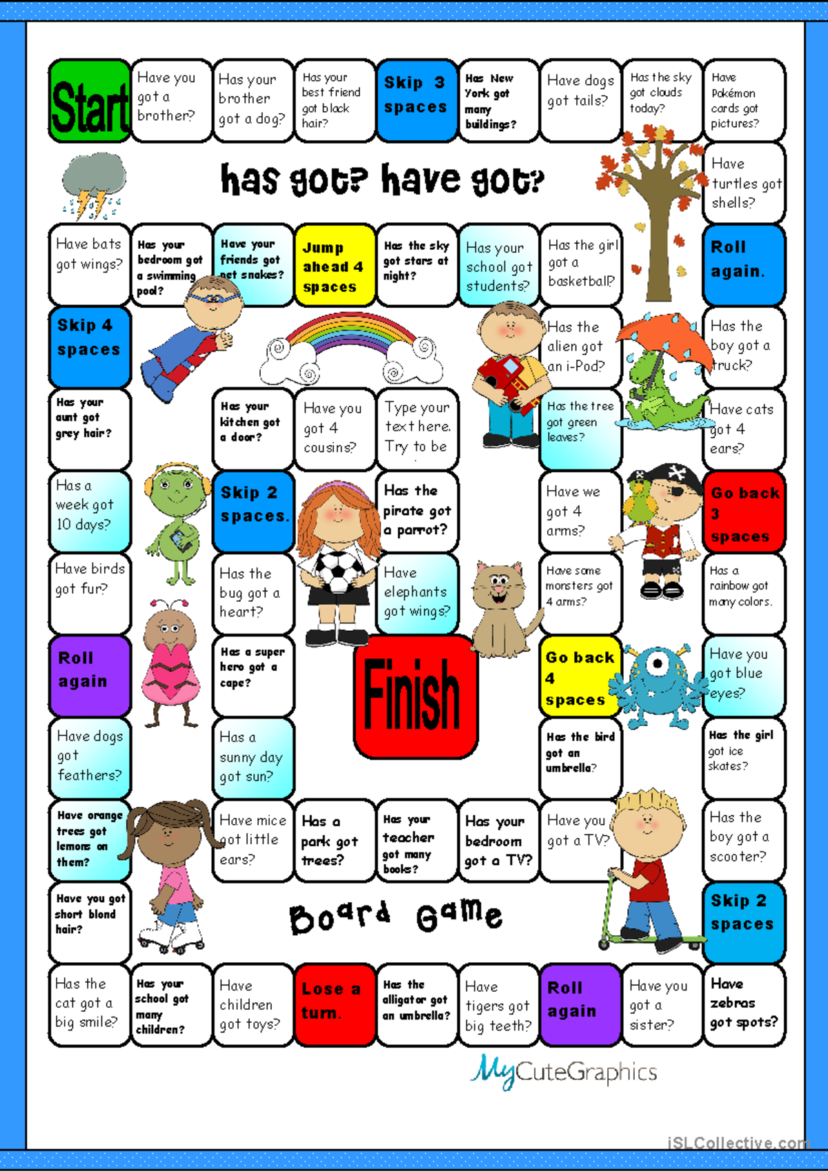 Has Got & Have Got Board Game - Fun Questions for Kids Activities - Studocu