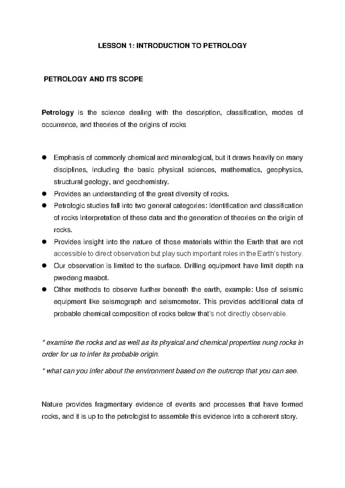 Lesson 1 - Introduction TO Petrology - LESSON 1: INTRODUCTION TO ...