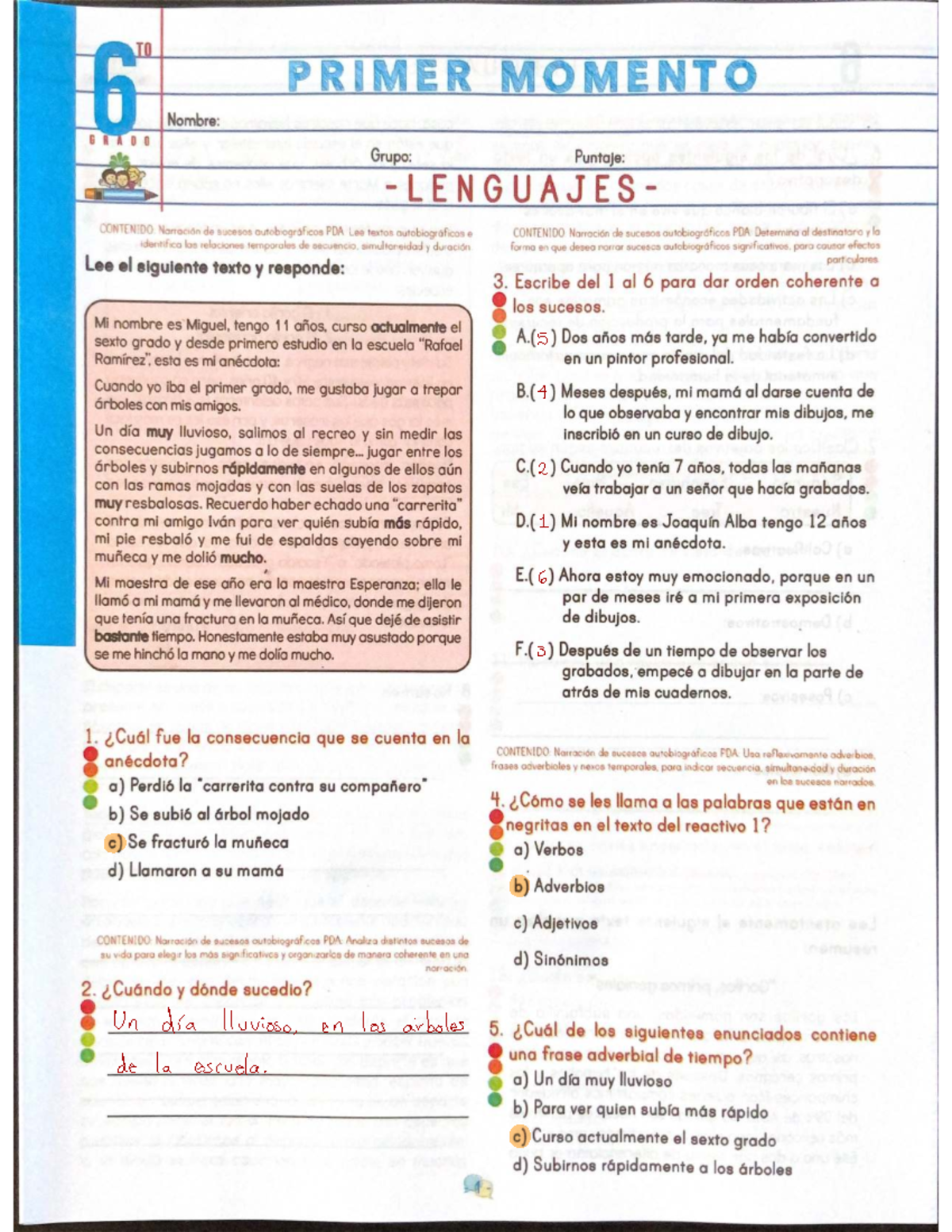 Examen Primer Trimestre I - LENGUAJES y Comprensión de Textos Autobiográficos - Studocu