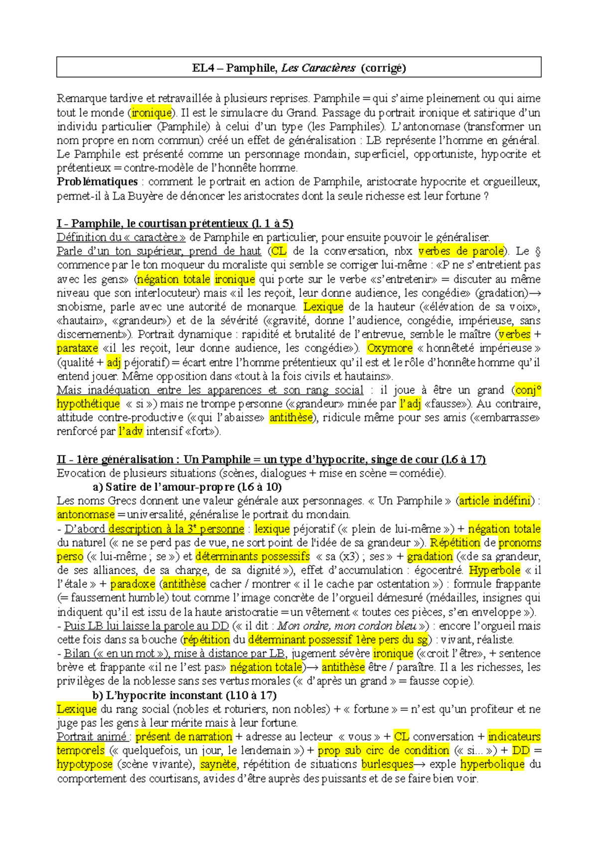 explication linéaire Pamphile - EL4 – Pamphile, Les Caractères (corrigé ...