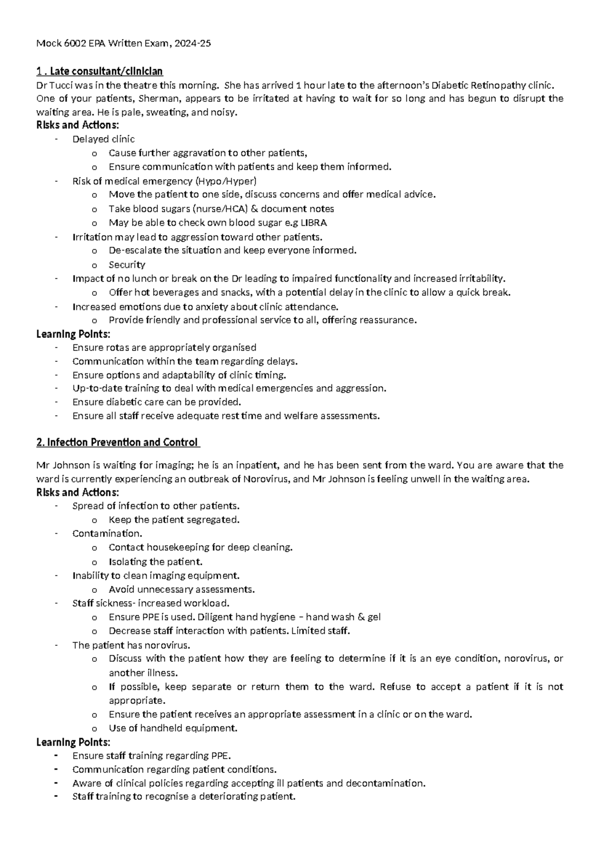 Mock 6002 EPA Written Exam: Risks, Actions & Learning Points Analysis ...