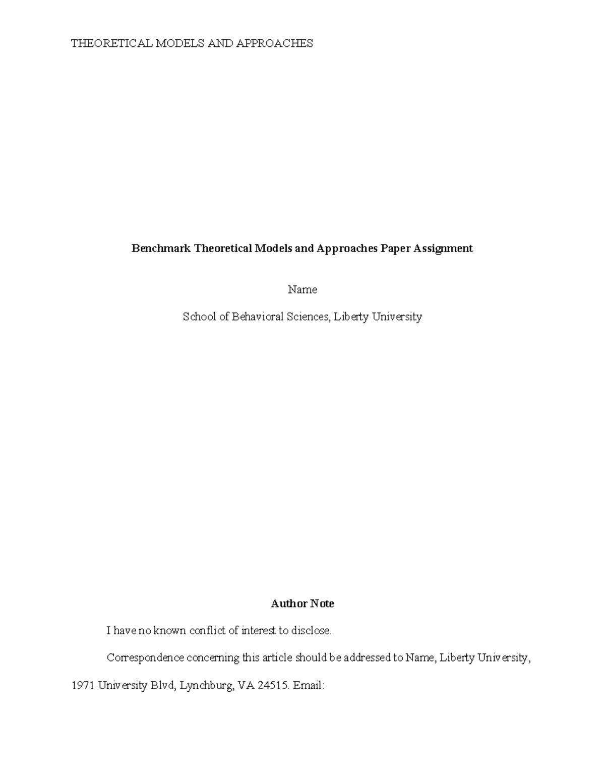 Benchmark Theoretical Models & Approaches Paper Assignment - Studocu