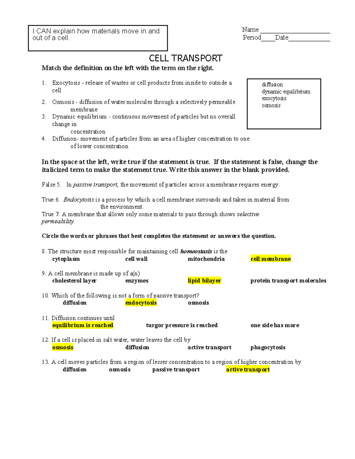 Giuliana Wright - 2015 Cell Transport Worksheet - Name ...