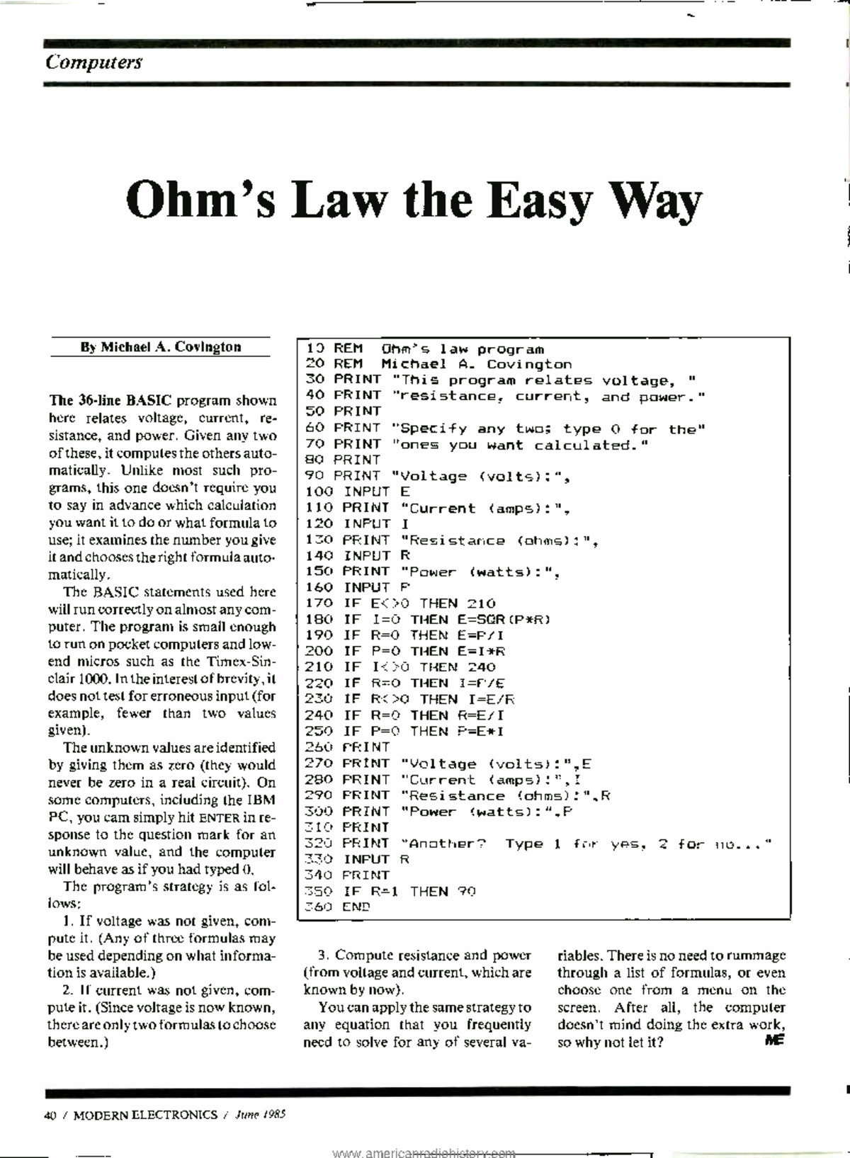 Ohm's Law the Easy Way - This is a very easy description electric ohm low with basic program ...