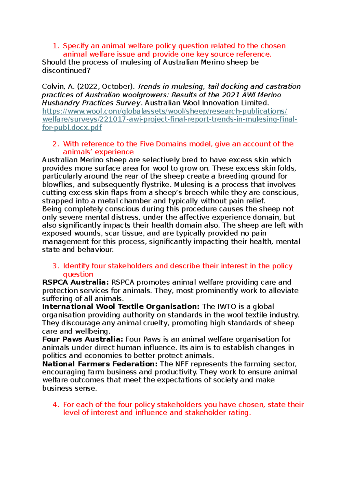 Mulesing of Sheep - A high scoring final assignment - Specify an animal ...