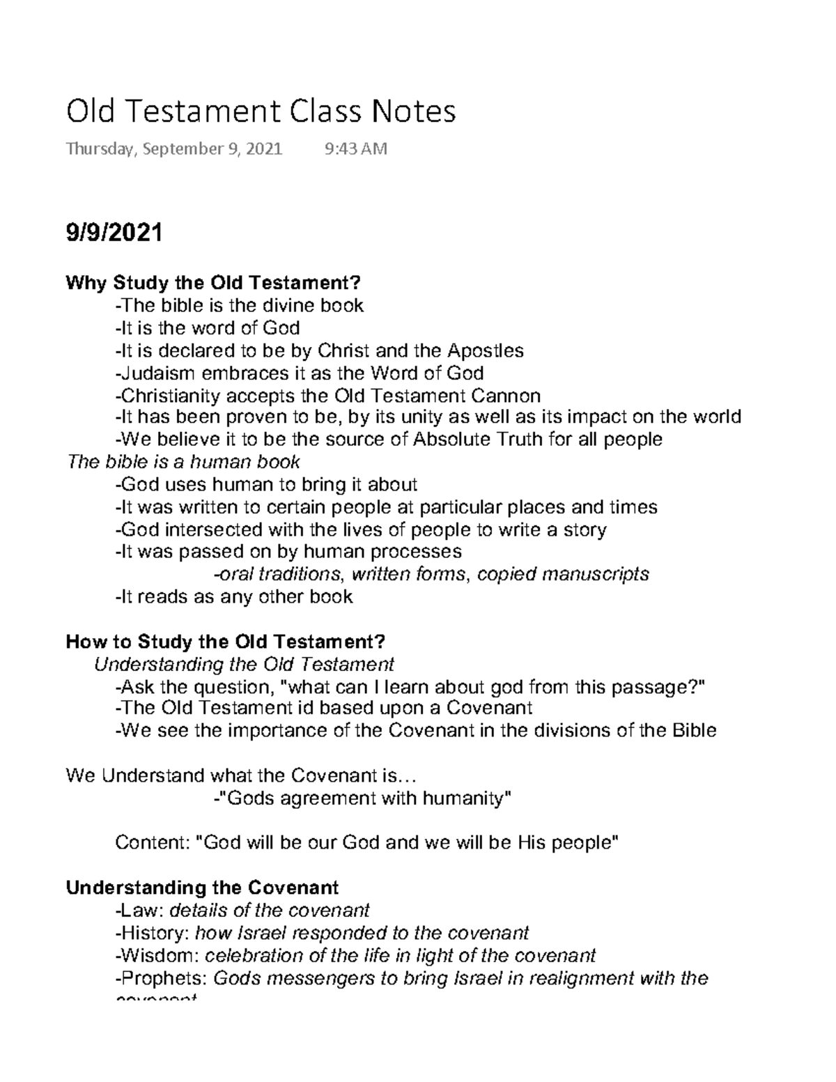 Old Testament Class Notes (OT 101): Key Insights and Key Themes - Studocu